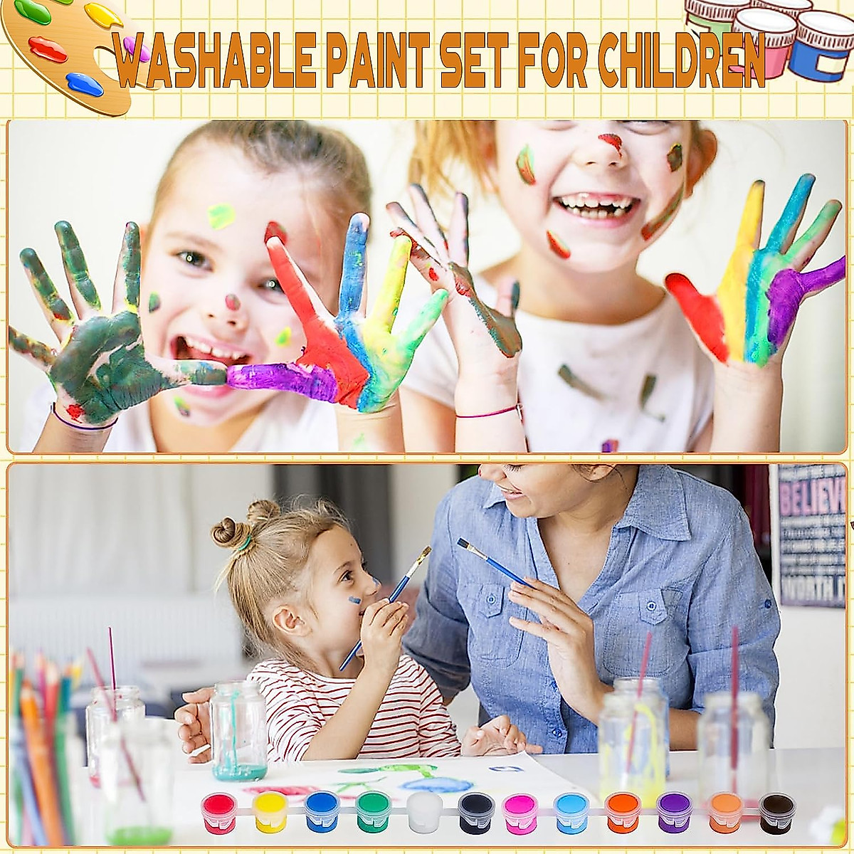 140 Pcs Mini Acrylic Paint Set for Kids, 12 Colors Washable Acrylic Paint Strip with 5 Paint Tray for Kids&Adults Craft Paint, with Mini Paint Strips for Easter Eggs Art Craft Painting Easter Gifts (COLOR-1(140 PCS))