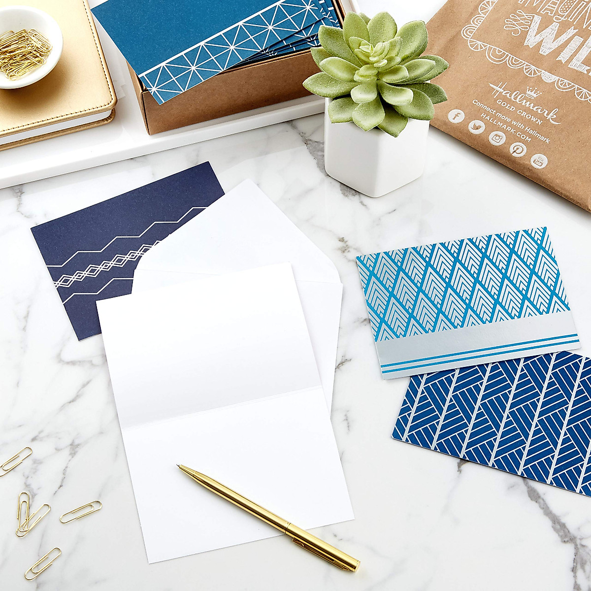 Hallmark Blank Cards Assortment, Geometric Silver Foil (40 Note Cards with Envelopes)