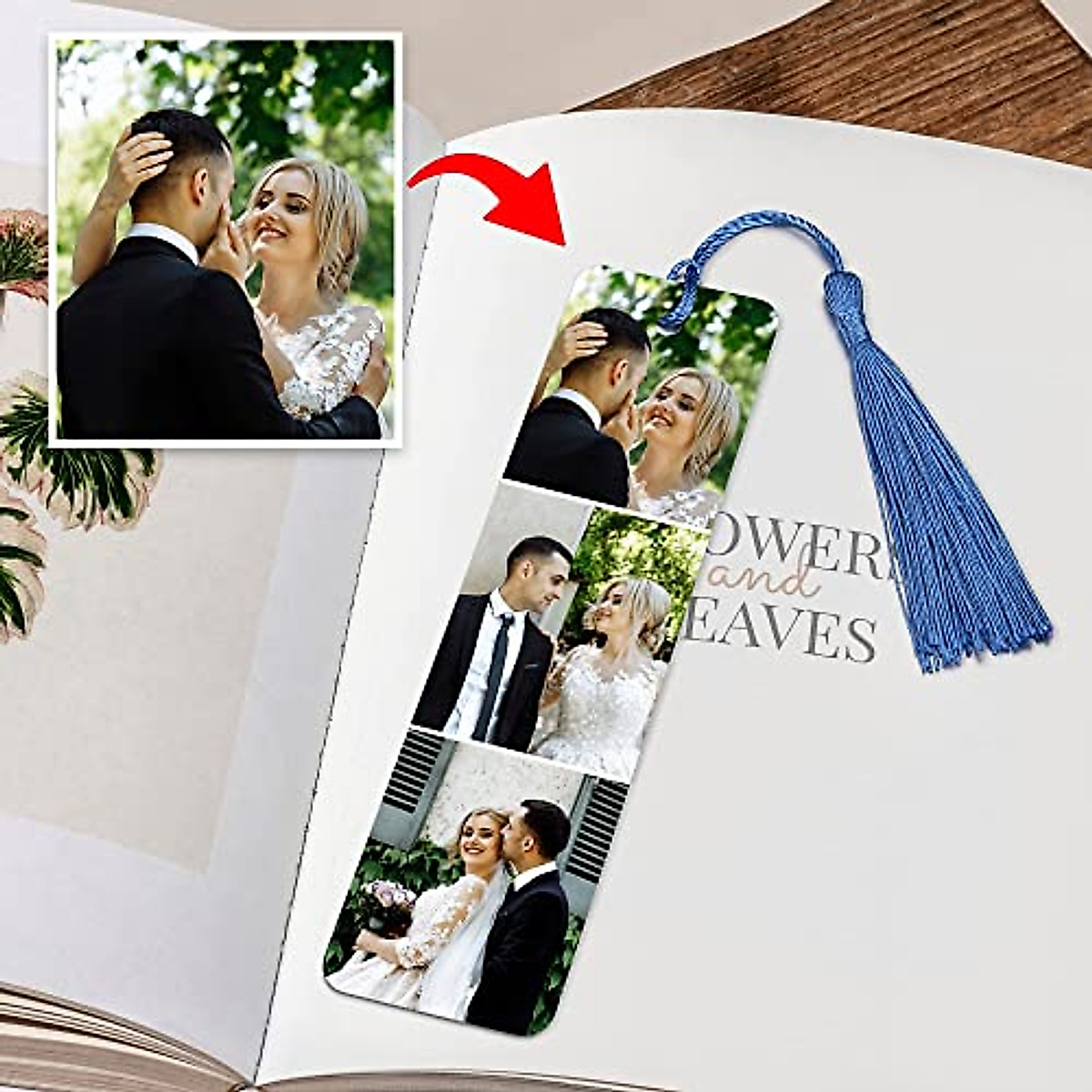 ZUYUSO Personalized Photo Frame Bookmark Metal Bookmark Custom Message/Text Stainless Steel Bookmarks with Tassel for Reader Women Men Gift