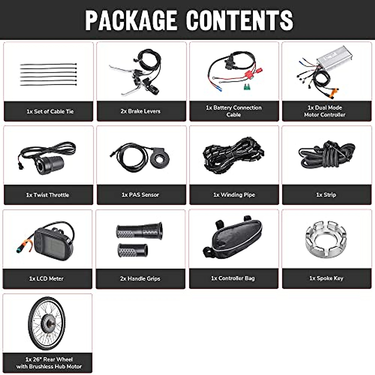 AW Electric Bike Conversion Kit 48V 1000W 26" Rear Wheel Powerful Motor E-Bike Conversion Kit Dual Mode Controller W/LCD Display Twist Throttle PAS Ebike Wheel Kit