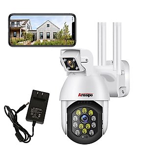 Anssipo Wireless Security Camera Outdoor, Dual Lens 360° 1080P HD WiFi PTZ Camera IP Surveillance Camera for Home with Two-Way Audio, Color Night Vision, Motion Detection