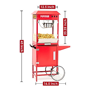 RIEDHOFF Commercial Popcorn Machine with Cart, [ 8 Oz Kettle ] [ 3 Mins ]Professional Popcorn Maker Machine Makes Up to 60 Cups, [With Lockers] [10PCS Popcorn Bucket ] for Home Movie Theater Style