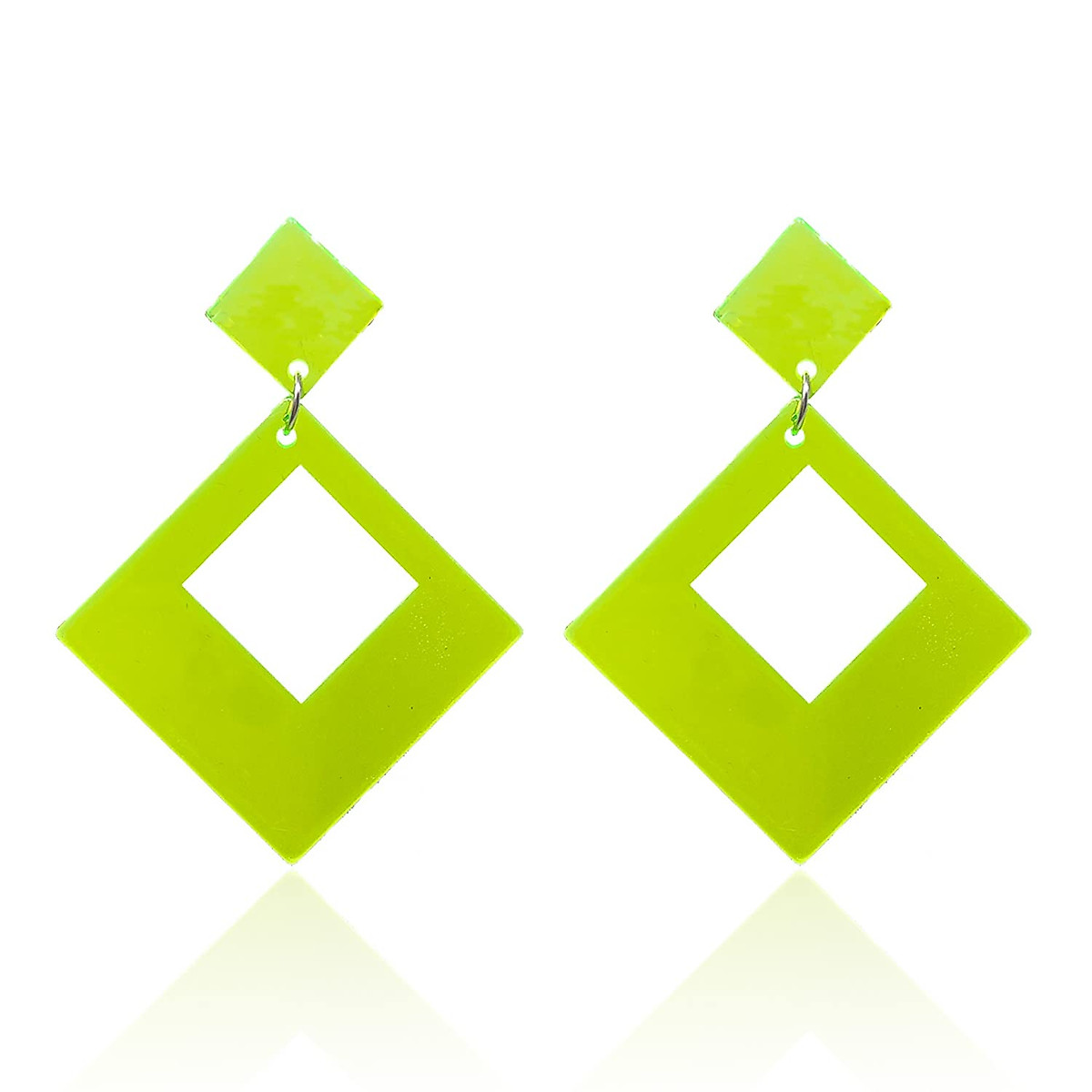 TIANHONGYAN Lightweight Unique 80s Retro Acrylic Dangle Earrings Geometric square Neon Drop Dangle Earrings for Women Party Costume Accessory (fluorescent green)