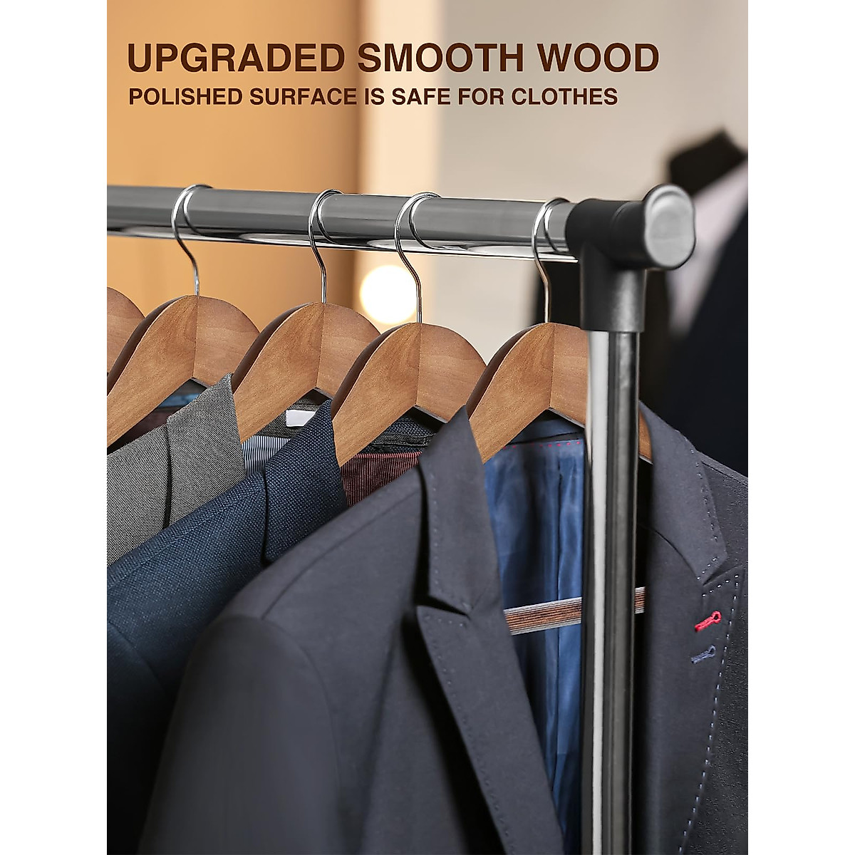 SMARTOR Suit Hangers for Men, 8 Pack - Wide Shoulder Wooden Suit Hangers with Non Slip Pants Holder, Wide Hangers for Suit, Coat, Jacket, Gown, Heavy Duty Wood Suit Hanger - Walnut