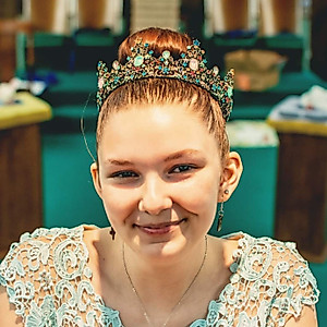 SNOWH Baroque Queen Crowns and Tiaras, Crystal Wedding Crown for Women, Vintage Birthday Tiara, Halloween Costume Party Hair Accessories with Gemstones