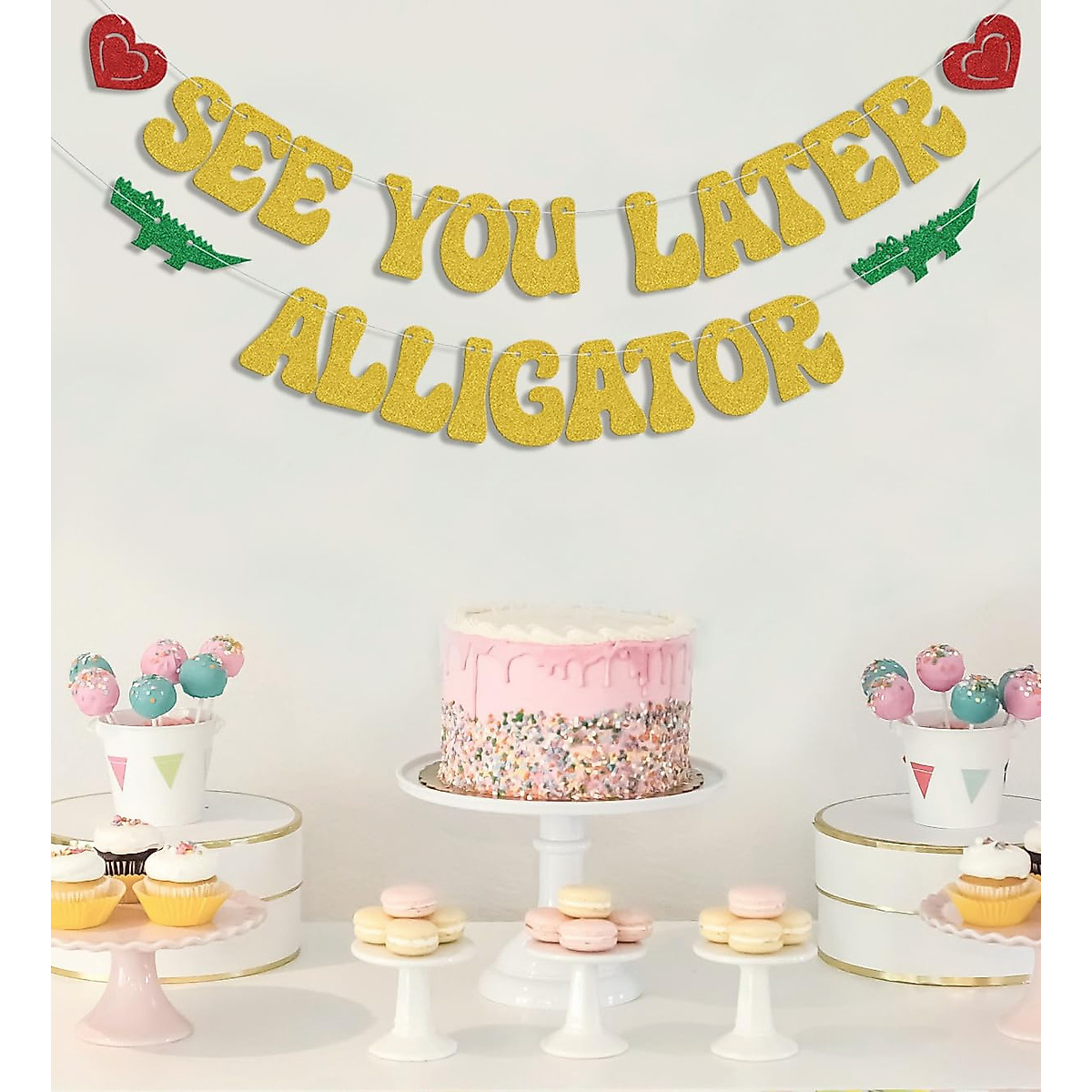 KEWUFD See You Later Alligator Banner, I'm Retired Ask Someone Else Funny Decoration Supplies for Goodbye/Retirement/Farwell/Graduation Party Gold Glitter