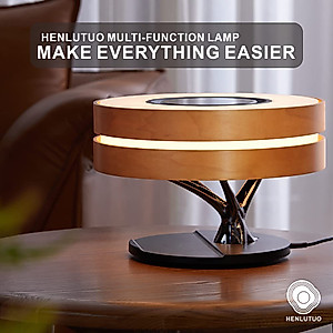 HENLUTUO Maple Log Table lamp with 10W Wireless Charge 2 * 5W Bluetooth Speaker bass LED Light Shade Sleep Mode Smart Touch Slide & Step-Less Dimming Original 3 in 1 Smart Lamp