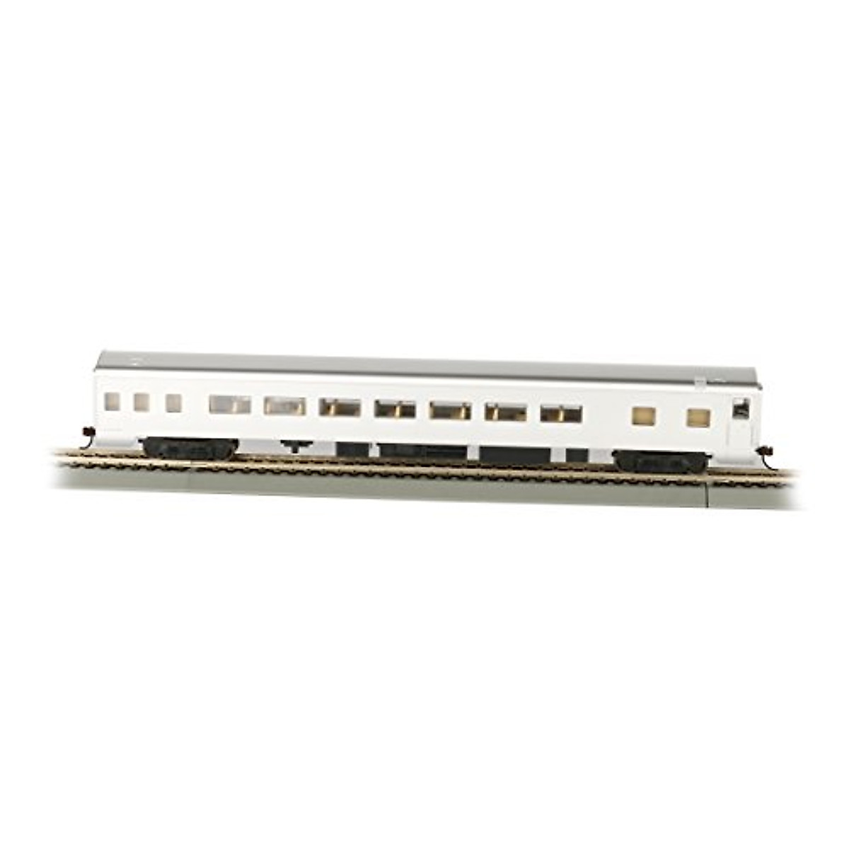 Bachmann Industries Painted Unlettered Aluminum Smooth-Side Coach Car with Lighted Interior (HO Scale), 85'