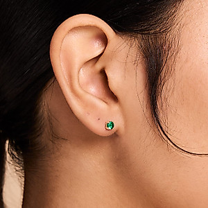 GELIN 14k Solid Gold Emerald Stud Earrings for Women