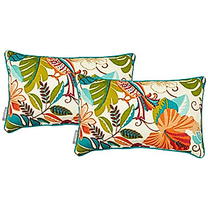 Pillow Perfect - 580616 Outdoor/Indoor Lensing Jungle Lumbar Pillows, 11.5" x 18.5", Off-White, 2 Pack,Ivory