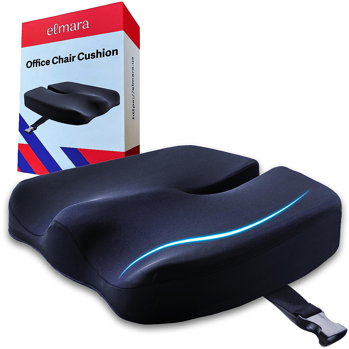 Elmara Extra Large Seat Cushion for Office Chair - Seat Cushion for Desk Chair - Memory Foam Seat Cushion - Tailbone Pain Relief Chair Pad - Office Chair Cushion for Butt Back Support Sciatica Pillow