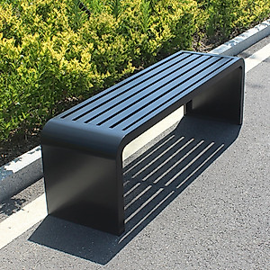 Generic Modern Outdoor Benches Weatherproof Backless Front Porch Bench Metal Garden Benches for Outdoors Sturdy Steel Frame Patio Benches for Outdoors, Backyard, Lawn(Black,100cm(39.37in))