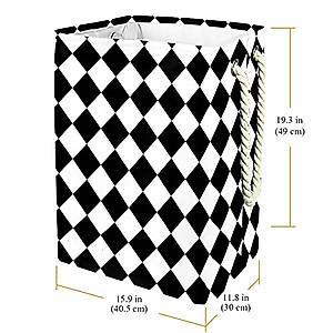 Art Black White Square Checkerboard Large Laundry Hamper With Easy Carry Handle, Waterproof Collapsible Laundry Basket For Storage Bins Kids Room Home Organizer