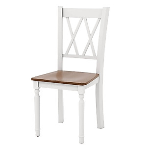 Giantex Dining Room Chairs Set of 4 White - Wooden Farmhouse Kitchen Chairs with Rubber Wood Seat, Acacia Wood Legs, Max Load 360 Lbs, Heavy Duty Wood Armless Dining Chairs with High Back
