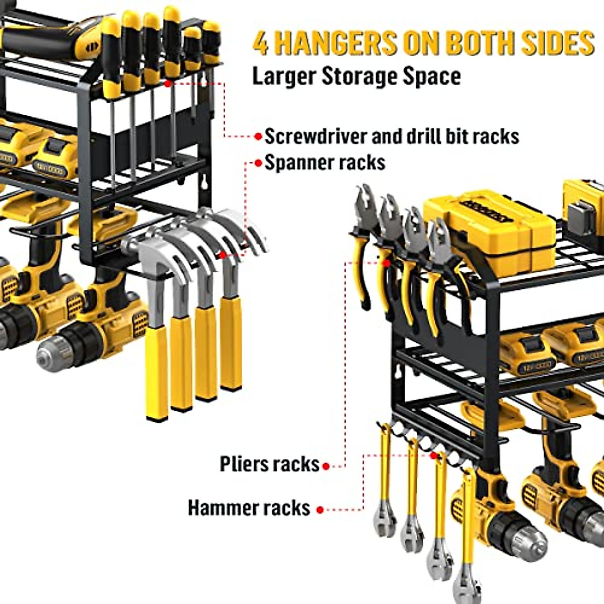 Power Tool Organizer Wall Mounted, 4 Tool Drill Holders with 4 Hangers, Garage Tool Organizers and Storage, Utility Storage Rack, Floating Tool Shelf for Drill and More, Gift for Father