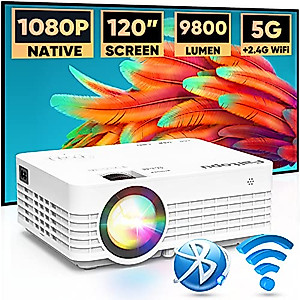 Native 1080P 5G WiFi Bluetooth Projector, Faltopu 9800lumen [120'' Screen Included] 300ANSI Outdoor Mini Movie Projector with WiFi and Bluetooth, Compatible with iOS/Android, TV Stick, HDMI