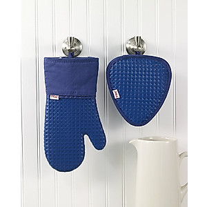 T-fal Waffle Silicone Oven Mitt Set, Softflex, Non-Slip Grip, Heat Resistant, 13 x 7-inches, 2 Pack, Blue