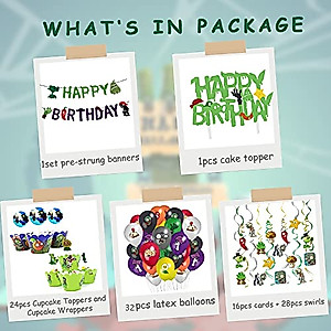 Plants Vs Play Game Zombies Party Kit -HAPPY BIRTHDAY Banner, Cake Topper, Cupcake Topper, Cup Cake Wrapper,Hanging Swirl,Balloon for Kid Gift PVSZ Birthday Party Supplies Decoration,Room Decor,110PCS