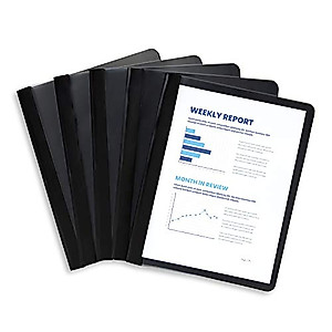 Blue Summit Supplies 25 Black Plastic Report Covers with Prongs, Black 3 Prong Clear Front Report Cover for Presentation, Document, and School Use, 0.42mm PP Plastic, Bulk 25 Pack