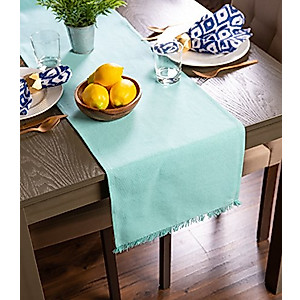 DII Everyday Collection, Fringed Solid Tabletop, Table Runner, 14x72, Aqua