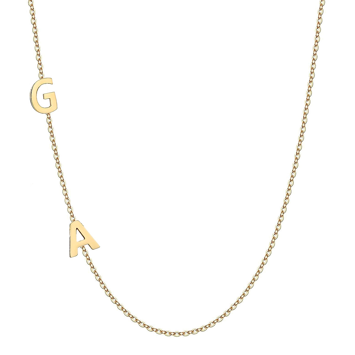 14k Sideways Initial Gold Necklace w Solitaire Diamond, Custom Multiple Letter Necklace, Personalized Solid Gold Initial Diamond Letter Necklace, Personalize Birthstone Bridesmaid Gift.