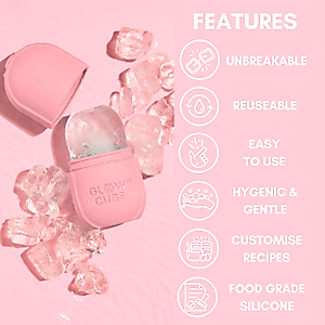 Glow Cube Ice Roller For Face Eyes and Neck To Brighten Skin & Enhance Your Natural Glow/Reusable Facial Tool to Tighten & Tone Skin & De-Puff The Eye Area (Pastel Pink)