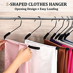 Open Ended Pants Trousers Hangers Foam Coated Pant Hangers Plating Non Slip Anti Rust Chrome Metal Hangers for Closet Easy Slide Pant Jeans Slacks Towel Skirt Organizer, Black (20)