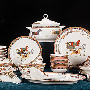 Ceramic tableware set simple household 58 skull ceramic bowl and plate combination business gift bowl and plate set 58 Hermes