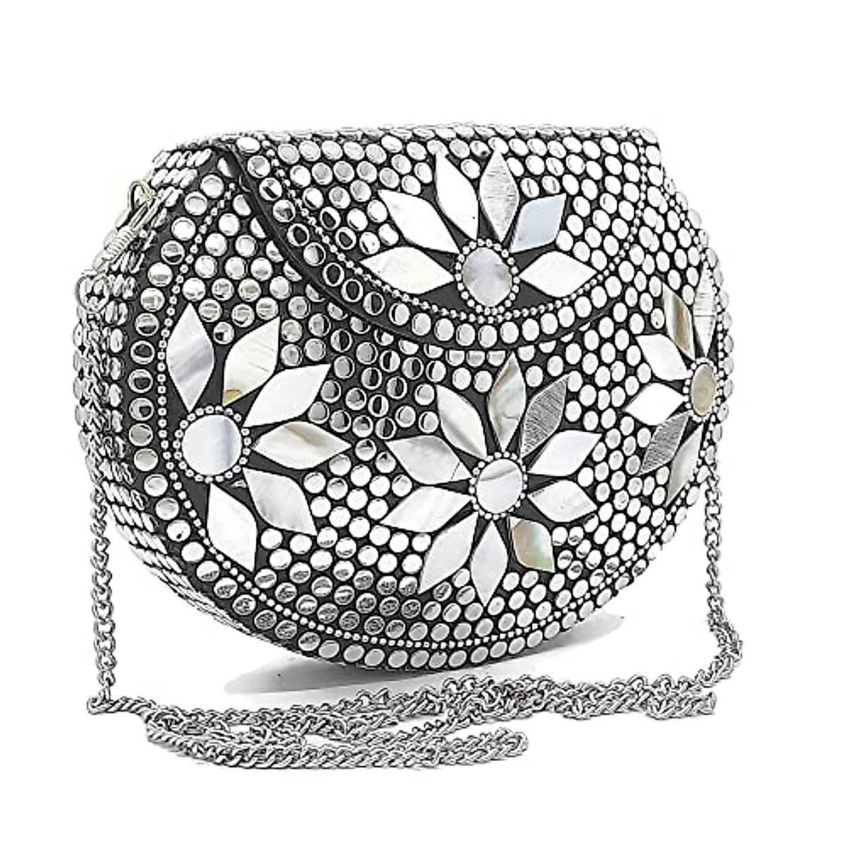 Trend Overseas Silver metal Beaded Ethnic purse Girls Bridal Bag cross body bag for women/Girl party clutch Metal clutches Vintage Brass