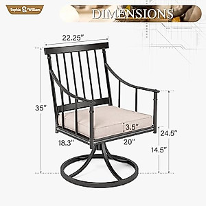 Sophia & William Swivel Patio Chairs Set of 2, Metal Rocker Patio Outdoor Dining Chairs Set with Seat Cushions, Wrought Iron Patio Bistro Furniture Chairs with Armrest for Garden, Yard, 2 Pack