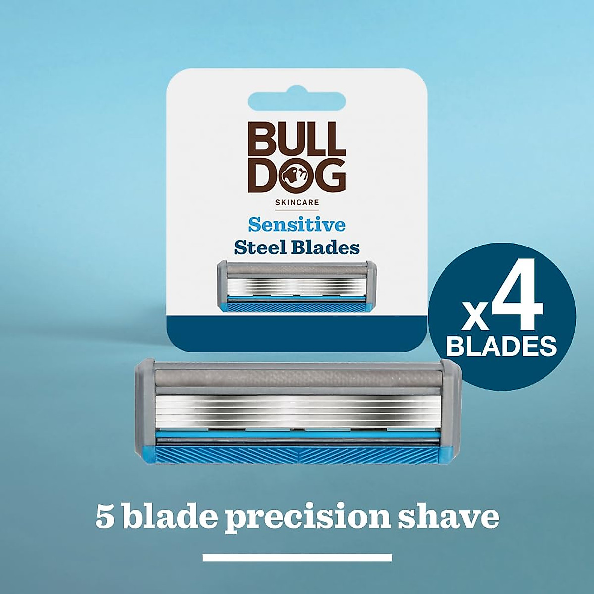 Bulldog Skincare - Sensitive Steel Blades - Men's Razor Blade Refills – Contains 4 Blade Heads