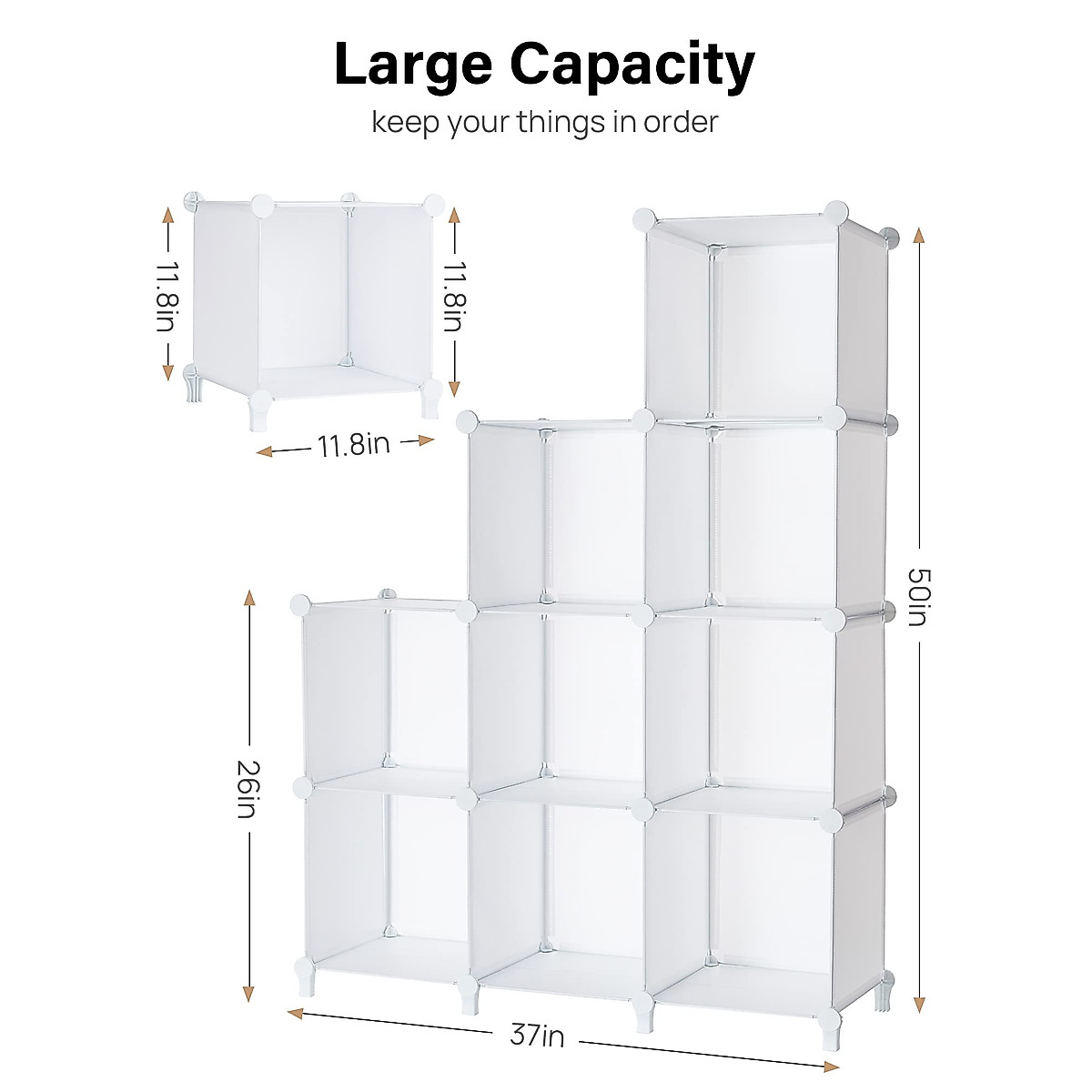 Kootek Cube Storage Organizer 9-Cube Modular Bookshelf DIY Plastic Clothes Shelves Closet Organizer Bins Square Storage Box with Hammer for Living Room Bedroom Office, White