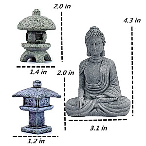 Sdeetesamjun Buddha Statue and 2 Japanese Lantern Pagoda Statues Zen Garden Accessories Buddha Statues for Home Decor Mini Meditation Decor, Buddha Decor, Zen Decor