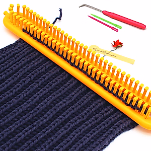 Katech Rectangle Knitting Looms 47 cm Long Green Plastic Weaving Looms Set Scarf Hats Making Tools DIY Crocheting Handmade Craft Kit with a Crochet Hook and Needle for Knitting Lovers (Green)