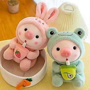 Awcvire Cute Boba Pig Plush Doll, Bedtime Buddy 9.8" Plush Toy, Soft Stuffed Animal Plushies. (Pink)