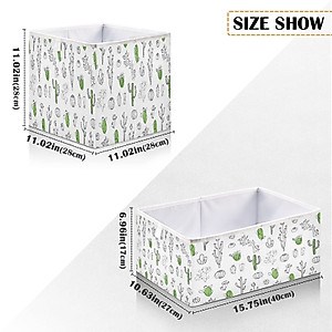 Kigai Cactus Pattern Storage Bins Cube Foldable Storage Baskets Bin Waterproof Home Organizer with Handles Basket for Toy Nursery Blanket Clothes, 11x11x11 Inch