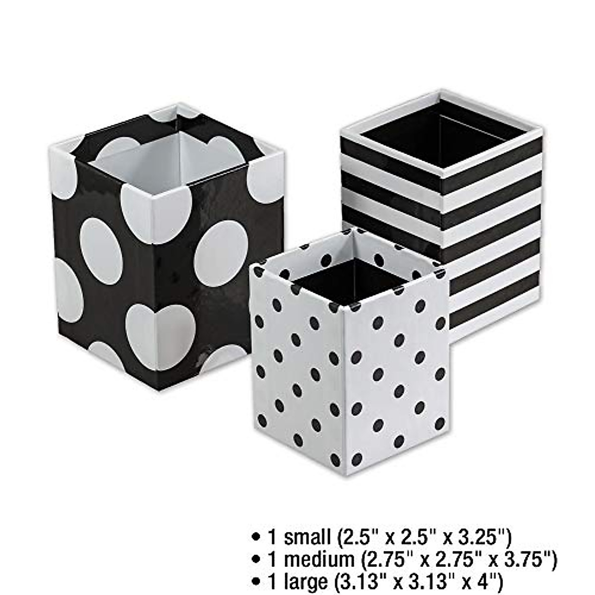 Schoolgirl Style Simply Stylish 3-Piece Polka Dot Pencil Cup Holder Set, Assorted Black and White Pencil Cup Holders, Classroom Supplies Organizer for Desk Organization, Black & White Classroom Décor