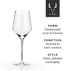 Viski Raye Angled Crystal Chardonnay Wine Glasses Set of 2, No-Lead Premium Crystal Clear Glass, Modern Stemmed, Flat Bottom White Wine Gift Set, 13oz
