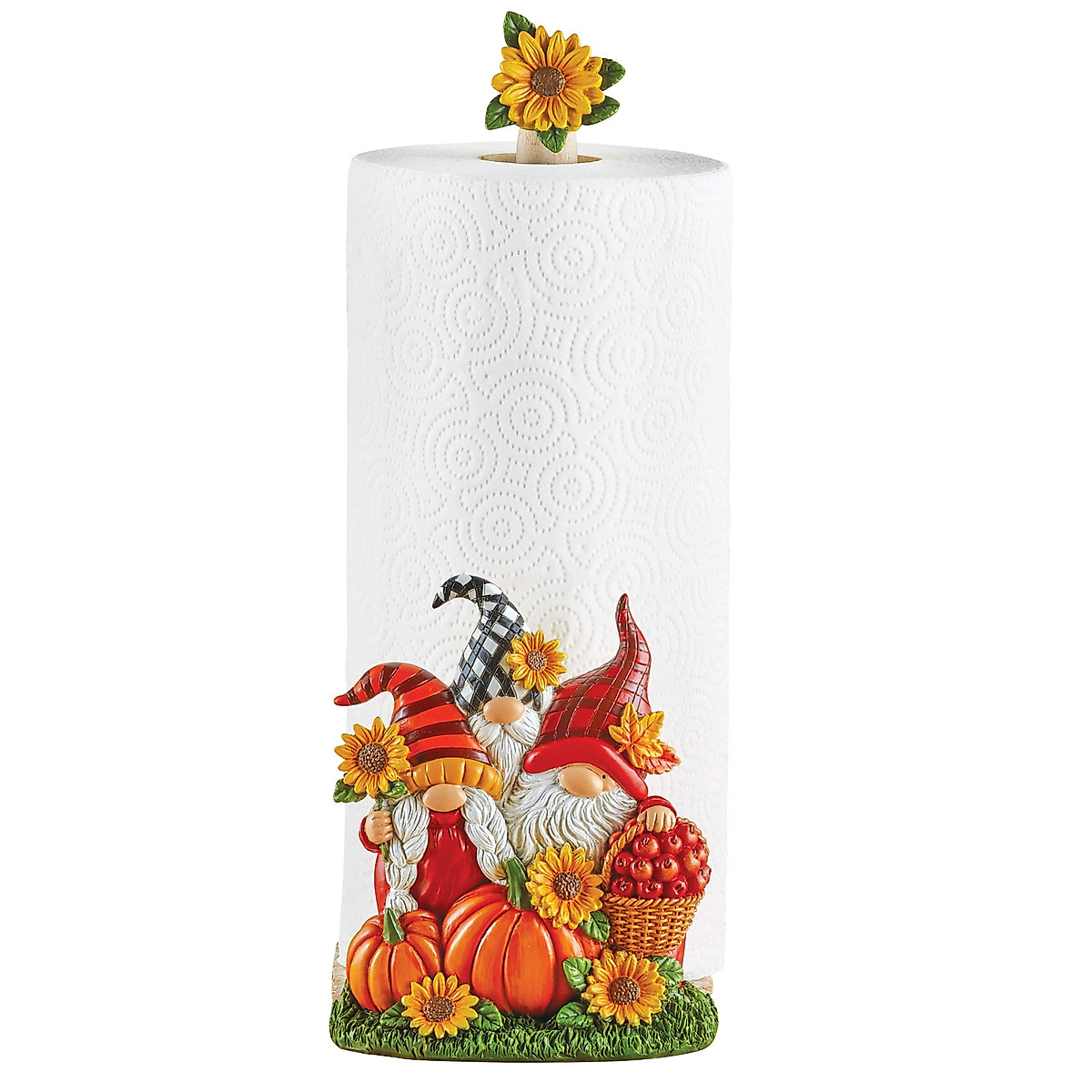 Collections Etc Hand-Painted Fall Harvest Three Gnomes Paper Towel Holder