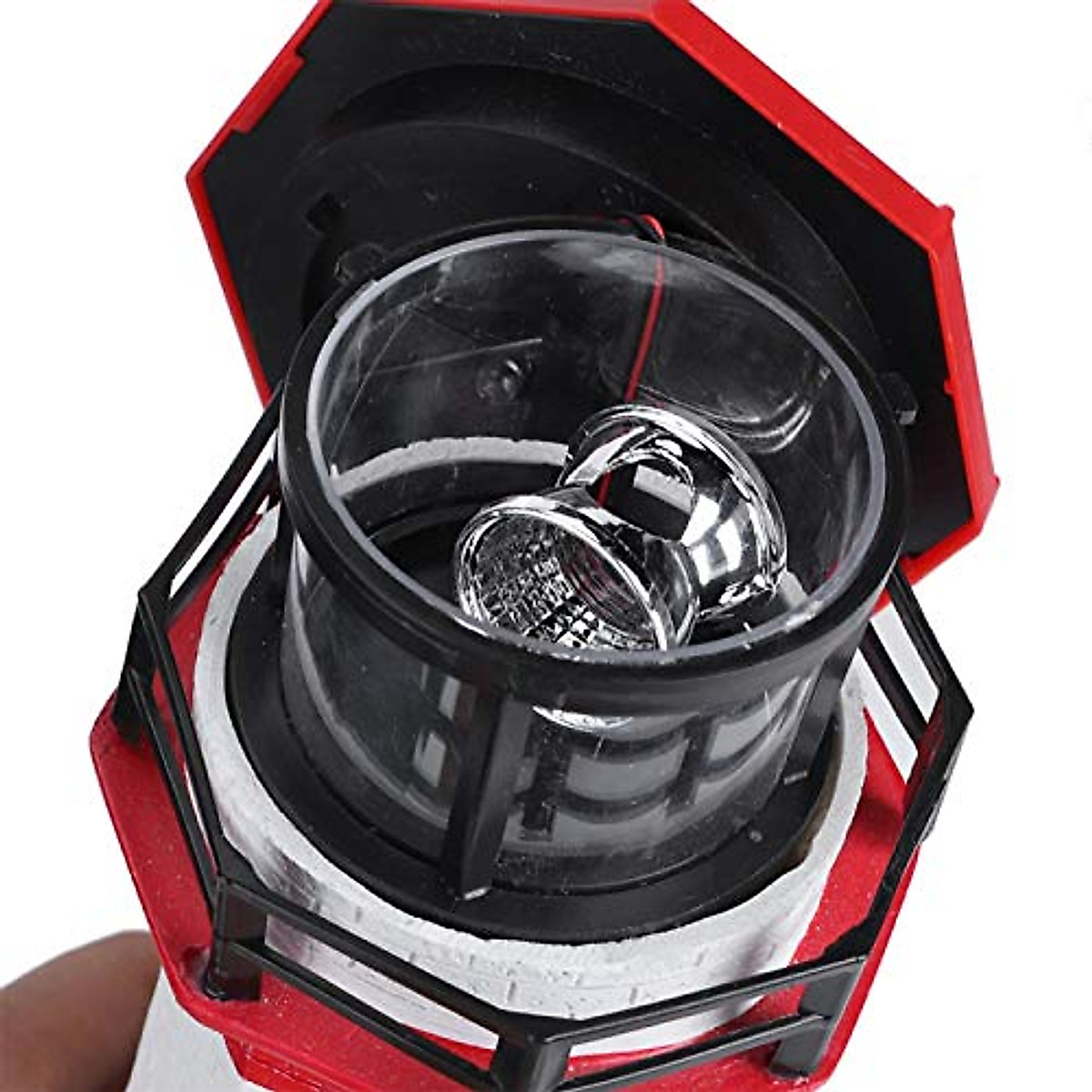 Voluxe Solar Lighthouse with Rotating Beacon, Yard Lights Fast Charging:2 Solar Panels at The Top for Fast Charging. for Tables(Red and White,10.6x3.9x3.9in)