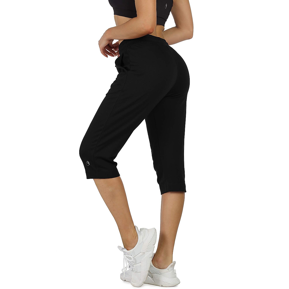 icyzone Capri Sweatpants for Women - French Terry Workout Cropped Joggers Athletic Lounge Pants with Pockets (X-Large, Black)