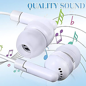 Kanayu 100 Pack Wired Earbuds Bulk Earbuds for Classroom White in Ear Headphones Wired Basic Student Earbuds No Microphone with 3.5 MM Jack for Kids Schools Libraries Laptop, Individually Bagged