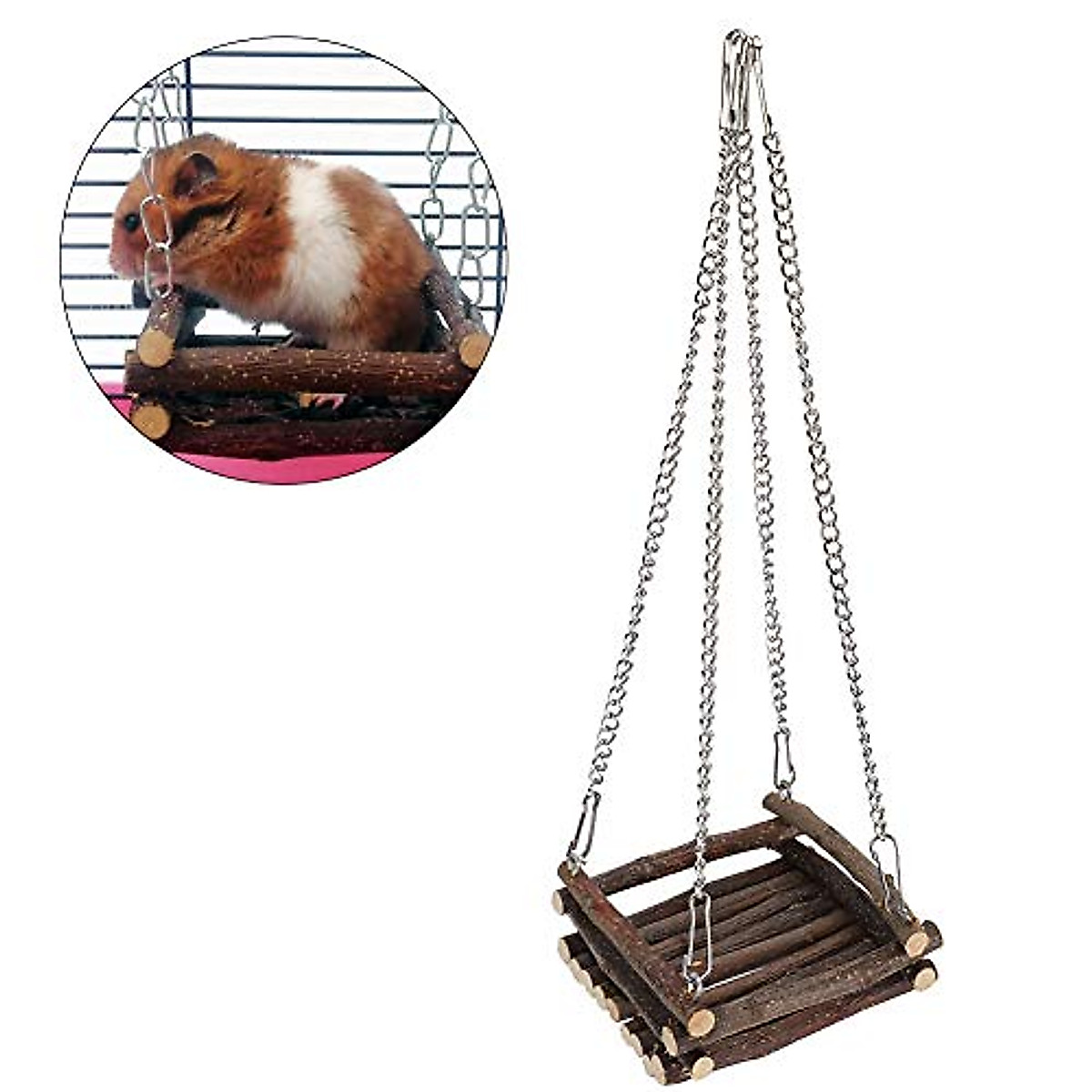 Goick Hamster Hammock-Wooden Hamster Swing Hammock Small Pet Toy Molar Supplies Pet Cage Accessories