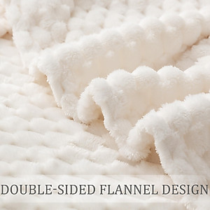 Exclusivo Mezcla Extra Large Soft Fleece Throw Blanket, 50x70 Inches 3D Clouds Stylish Jacquard Throw Blanket for Couch, Cozy Soft Lightweight for All Season, Off White Blanket