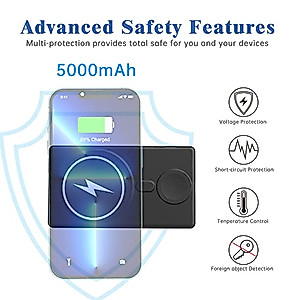 PEAPOLET Magnetic Wireless Power Bank,3 in 1 Slim 5000mAh Wireless Portable Charger Mag-Safe Battery Pack Compatible with iPhone 14/13/12/Pro/Mini/Pro Max Apple Watch Series 8/7/6 (Black)