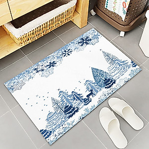 Christmas Winter Kitchen Rugs and Mats Set of 2 New Year Abstract Snowflake Elk Blue Xmas Kitchen Mat,Non-Slip Area Runner Rug,Washable Floor Mat for Home Dining Room Office 16x24in+16x47in