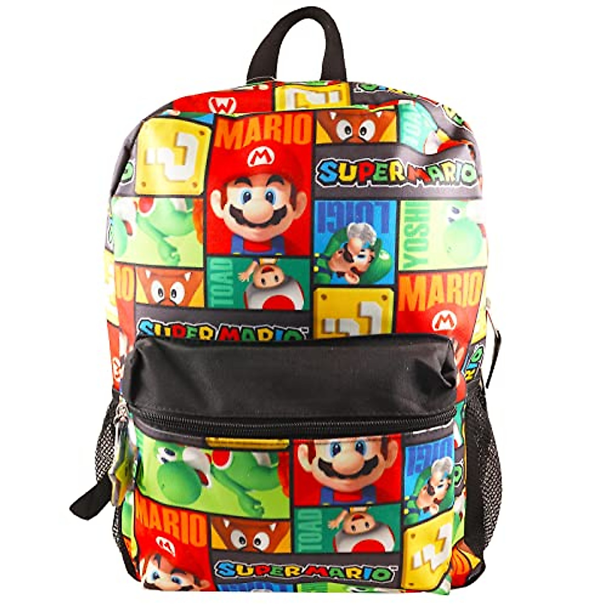 Super Mario Backpack for Boys - Mario School Supplies Bundle with 16" Backpack Plus Stickers, Water Bottle, and More (Super Mario Backpack)
