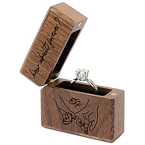 URBAN KRAFTS Engagement Ring Box for Proposal Slim Pocket Size Walnut Wooden Lighter Ring Box Engraved (How About Forever Pinky Promise)