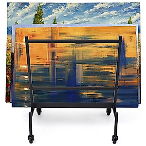 Displays2go Print Art Rack, (50) 24" x 36" Protectors, Mobile Design w/Locking Wheels - Black (ADRACK1)