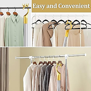 Clothes Hook Pole, Closet Hooks for Hanging Clothes,extends from 26 inches to 56 inches with hooks Long Rod, Closet Hook Rod Made of Stainless Steel,Comfortable Foam Handles and C-Head Designs